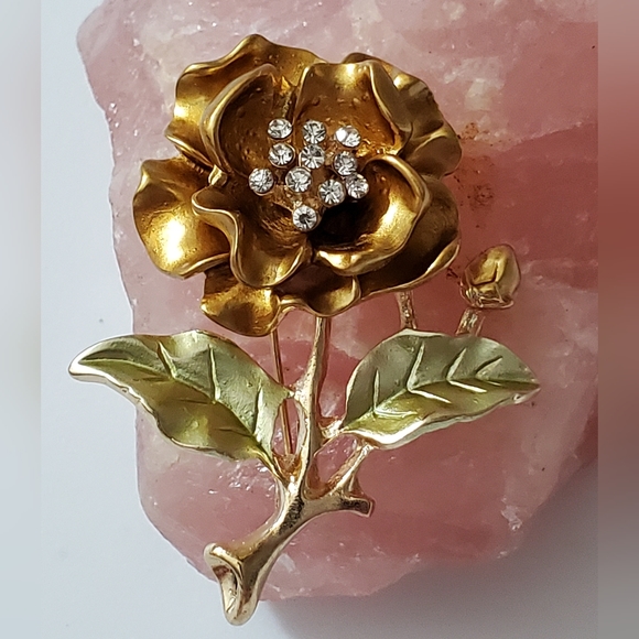Jewelry | English Rose Brooch Flower Gold Yellow Pin Wedding Enamel New ...